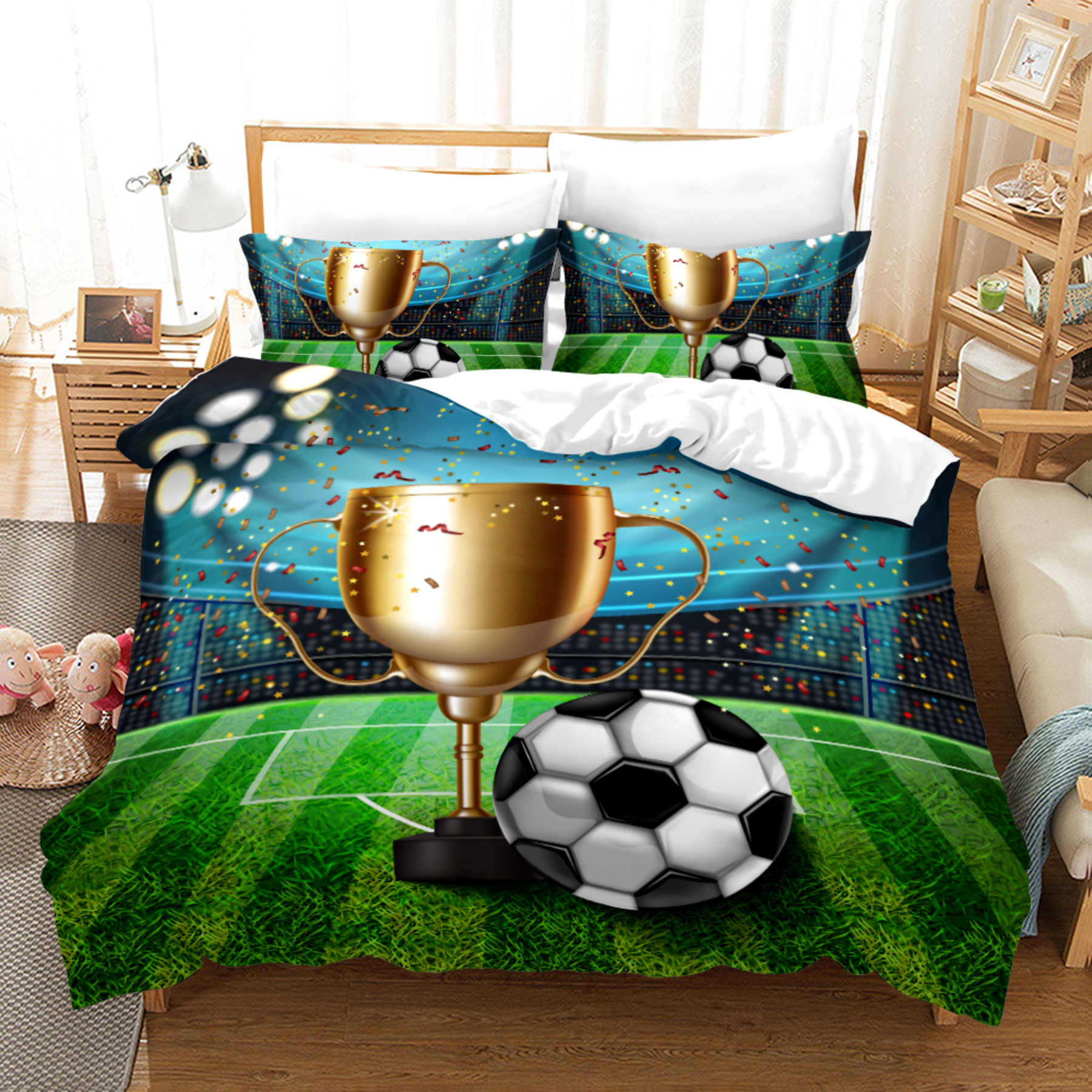 Soccer Bedding Set Comforter & Pillowcases Soccer Ball Design - Walmart.com