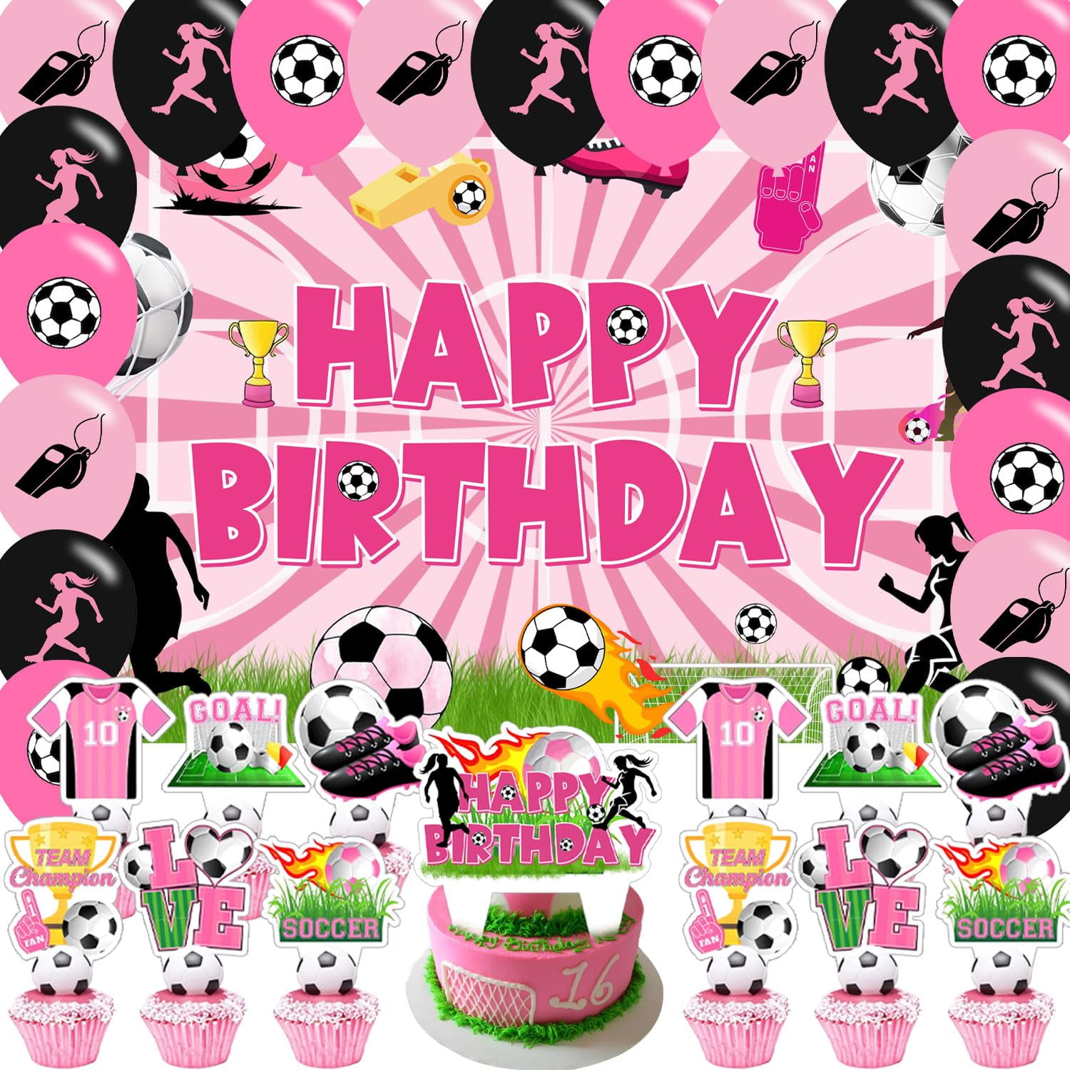 Soccer Birthday Decorations PriNst for Girls, Pink Soccer Football ...