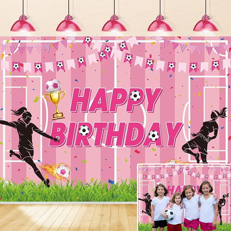Soccer Birthday Party Backdrop for Girls Football Field Photo ...