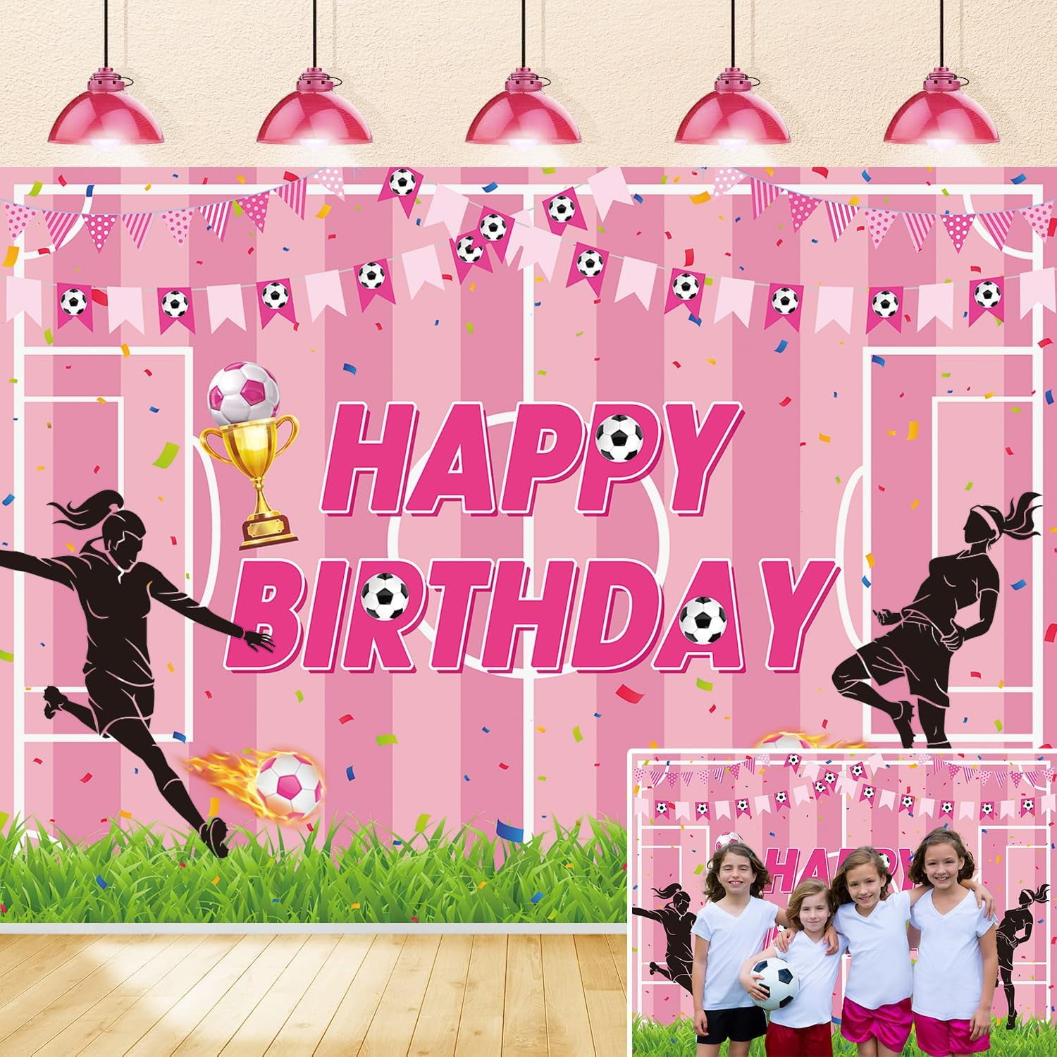 Soccer Birthday Party Backdrop for Girls Football Field Photo ...