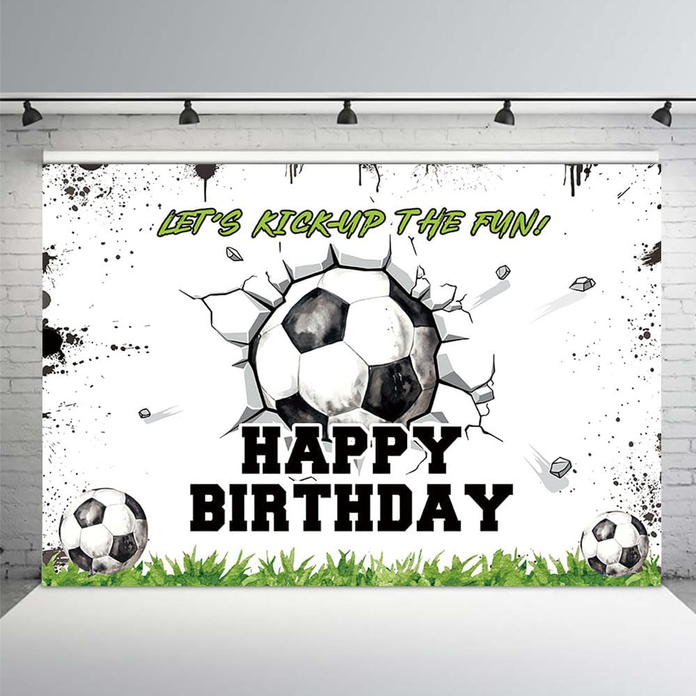 Soccer Birthday Party Backdrop Let's Kick Up The Fun Boy Sports Themed ...