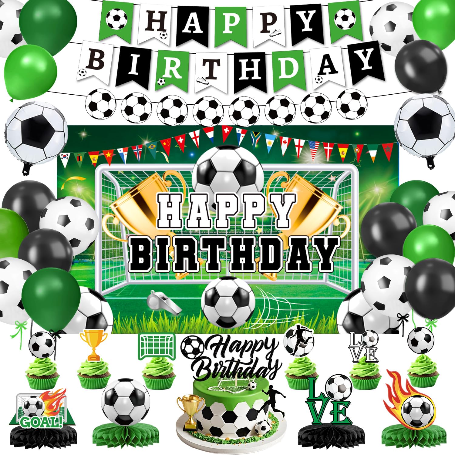 Soccer Birthday Party FEV6 Decorations Includes Banner, Backdrop, Foil ...