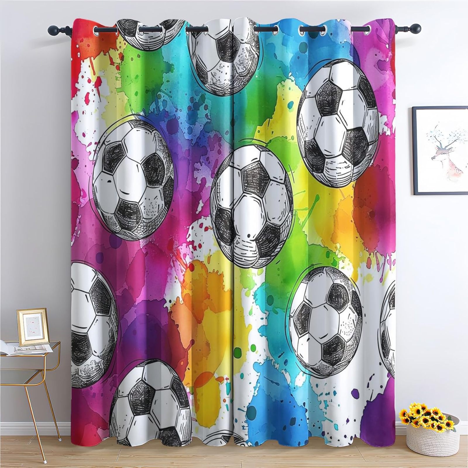 Soccer Blackout Curtains For Bedroom Living Room, Boys Sports Curtains ...