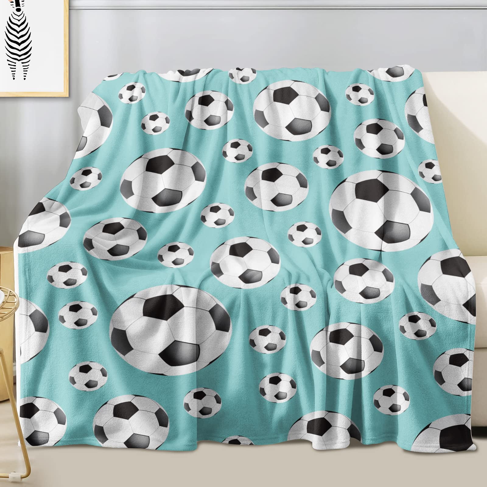 Soccer Blanket Soft Warm Lightweight Flannel Plush Soccer ball Throw ...
