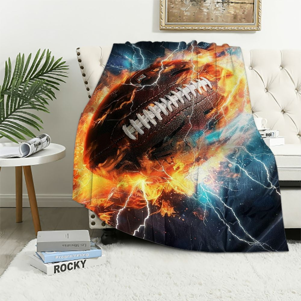 Soccer Blanket Sports Ball Throw Blanket Blue Flame Teens' Soccer Fans ...
