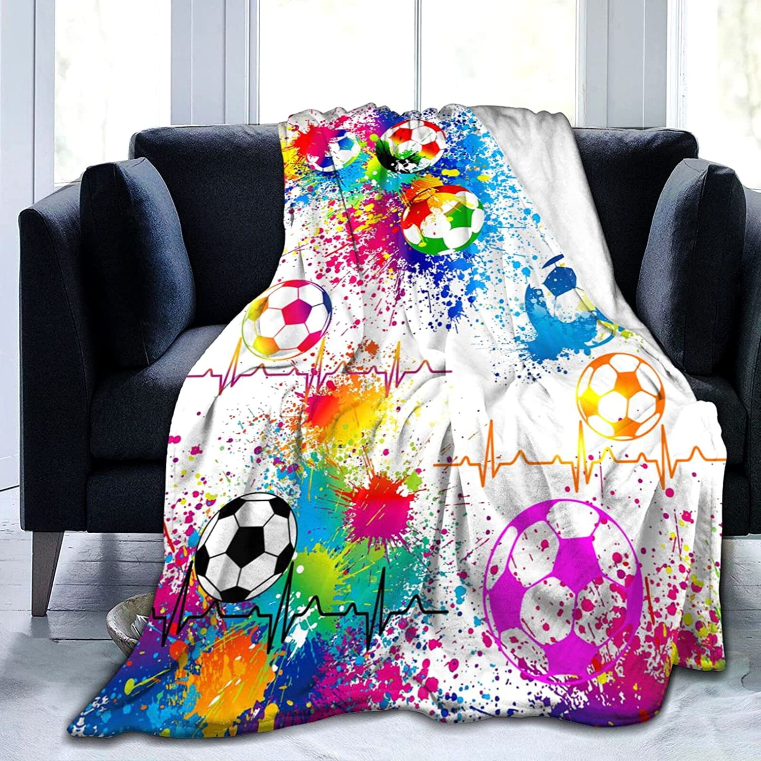 Soccer Blanket Sports Soccer Ball Throw Blanket Ultra Soft Flannel ...