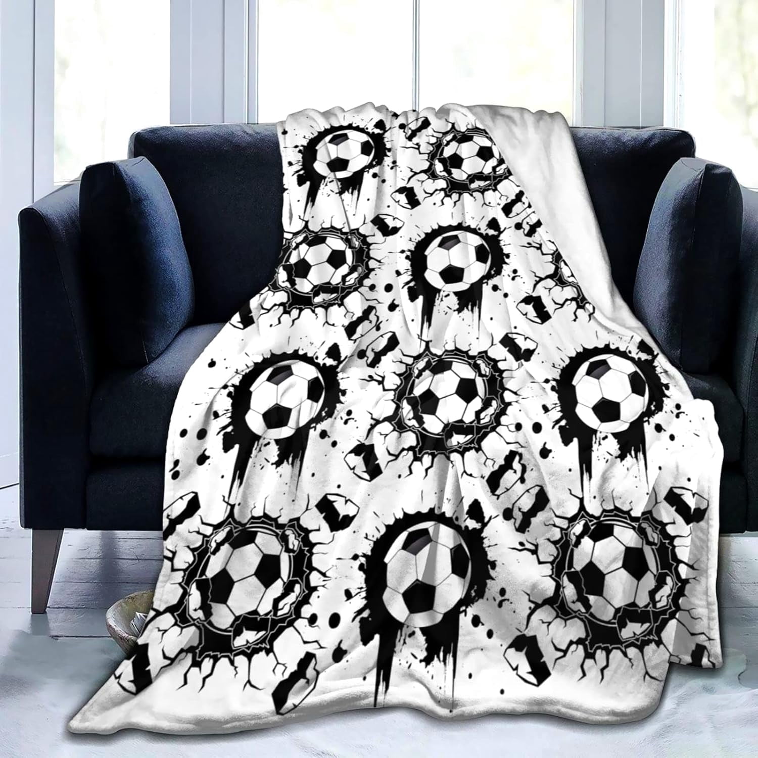 Soccer Blanket Throw Soccer Ball Blankets Soft Lightweight Flannel Warm ...