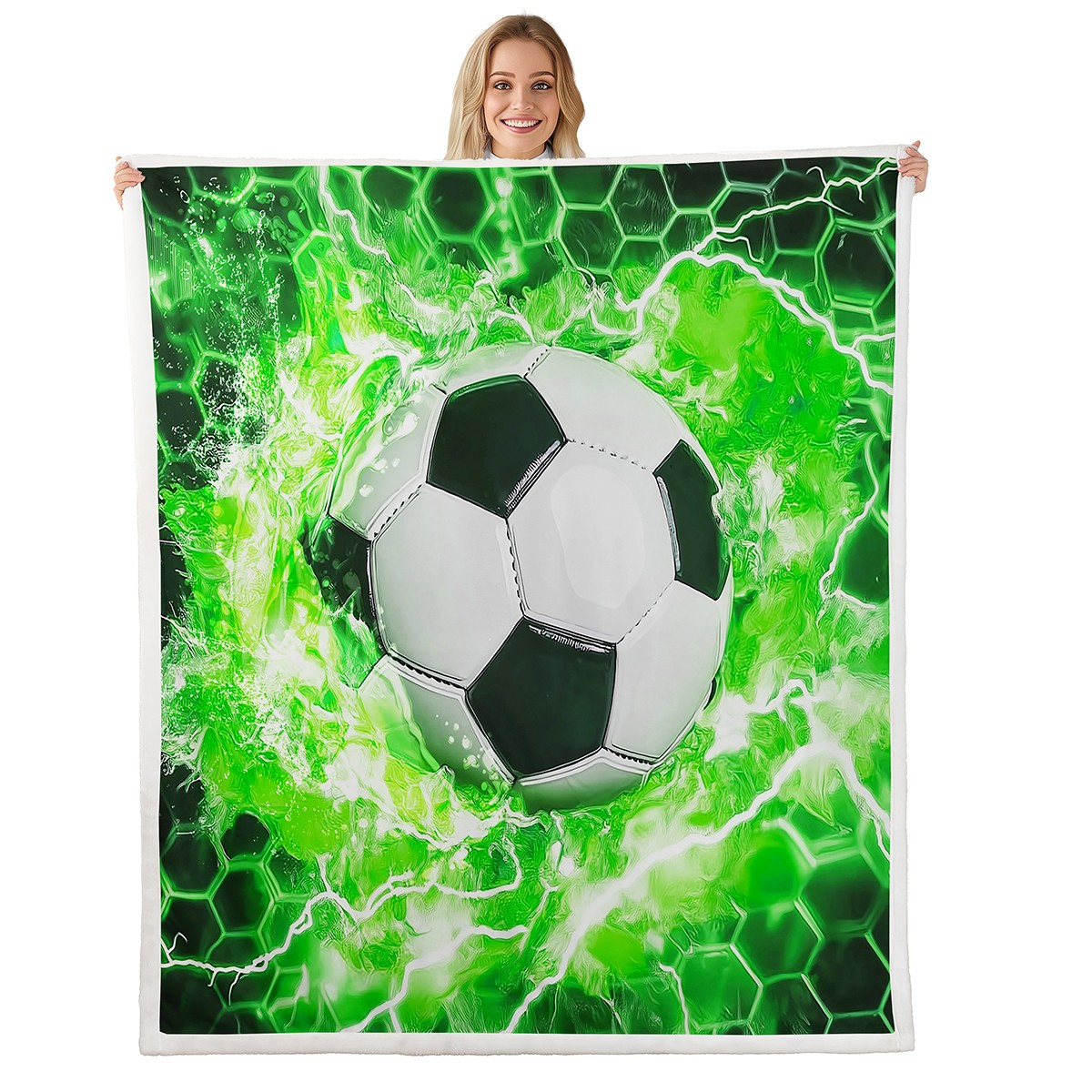 Soccer Blanket Twin 60x80,Football Throw Blanket,Green Honeycomb ...