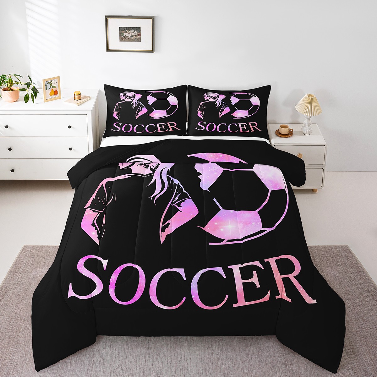 Soccer Comforter Set Twin Size Sports Bedding Sets Football Print ...