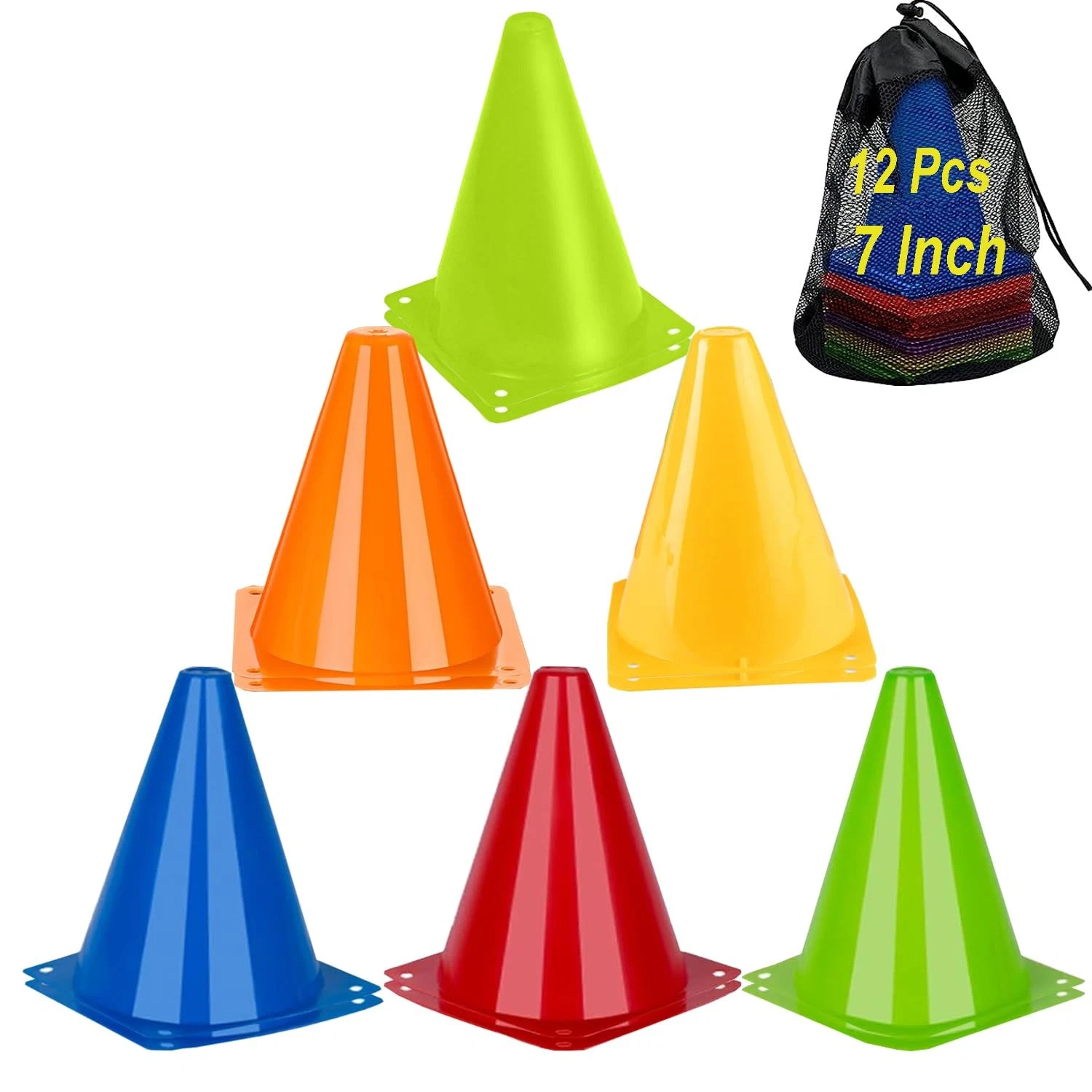 Soccer Cones Sports Training Agility Field Marker Cone, 12 Pack 7 Inch ...