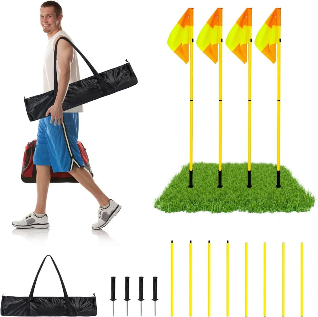 Soccer Corner Flags Set,Soccer Agilitys Training Poles,Portable Soccer Corner Flags for Soccer ...