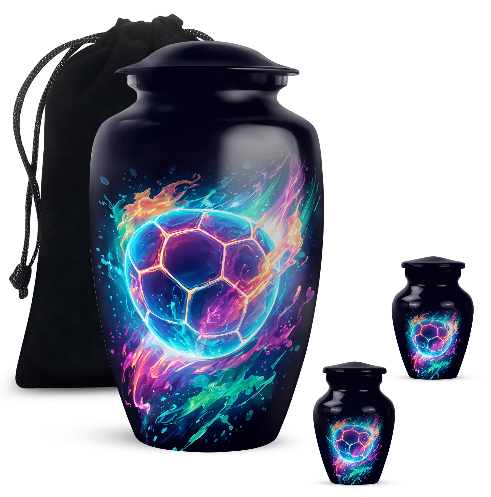 Soccer Cremation Urns Ashes Adult Man , Neon Soccer Ball Tribute Urns ...