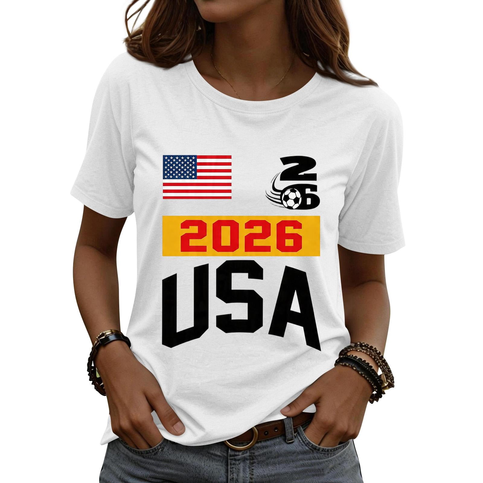 Soccer Cup 2026 Shirt Women USA Football Soccer Jersey Game Day Ball ...