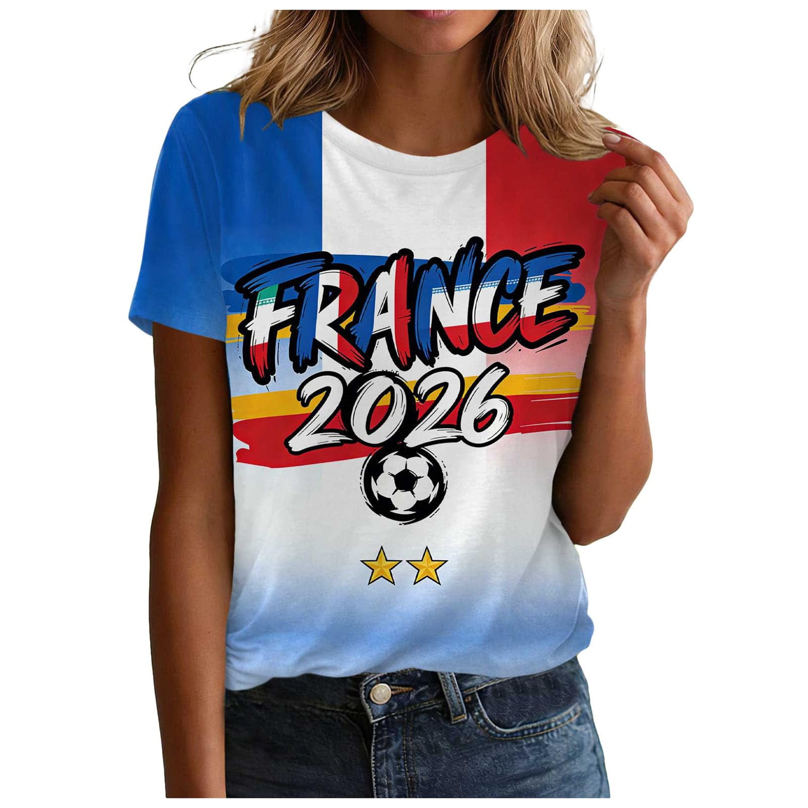 Soccer Cup 2026 Womens Tops Summer Short Sleeve Crewneck Graphic T ...