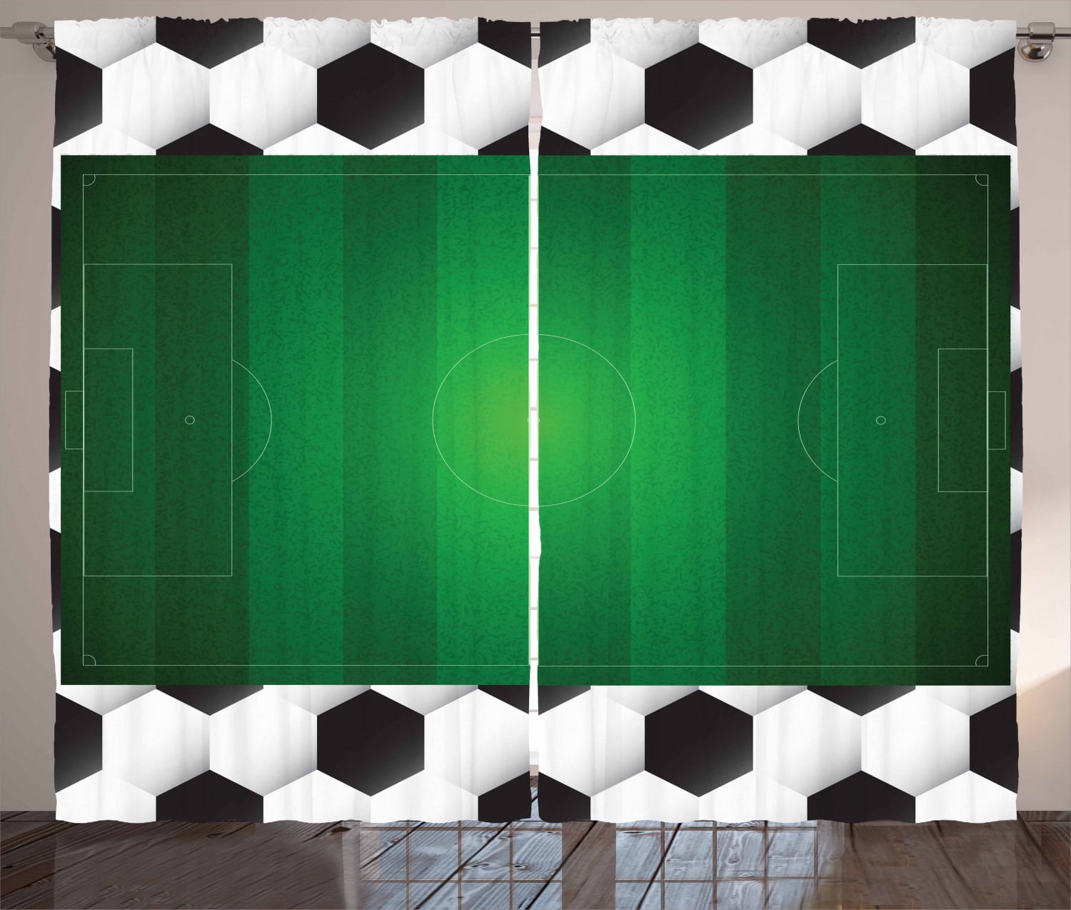 Ambesonne Soccer Curtains 2 Panel Set, Football Field Goal, 108" x 96 ...