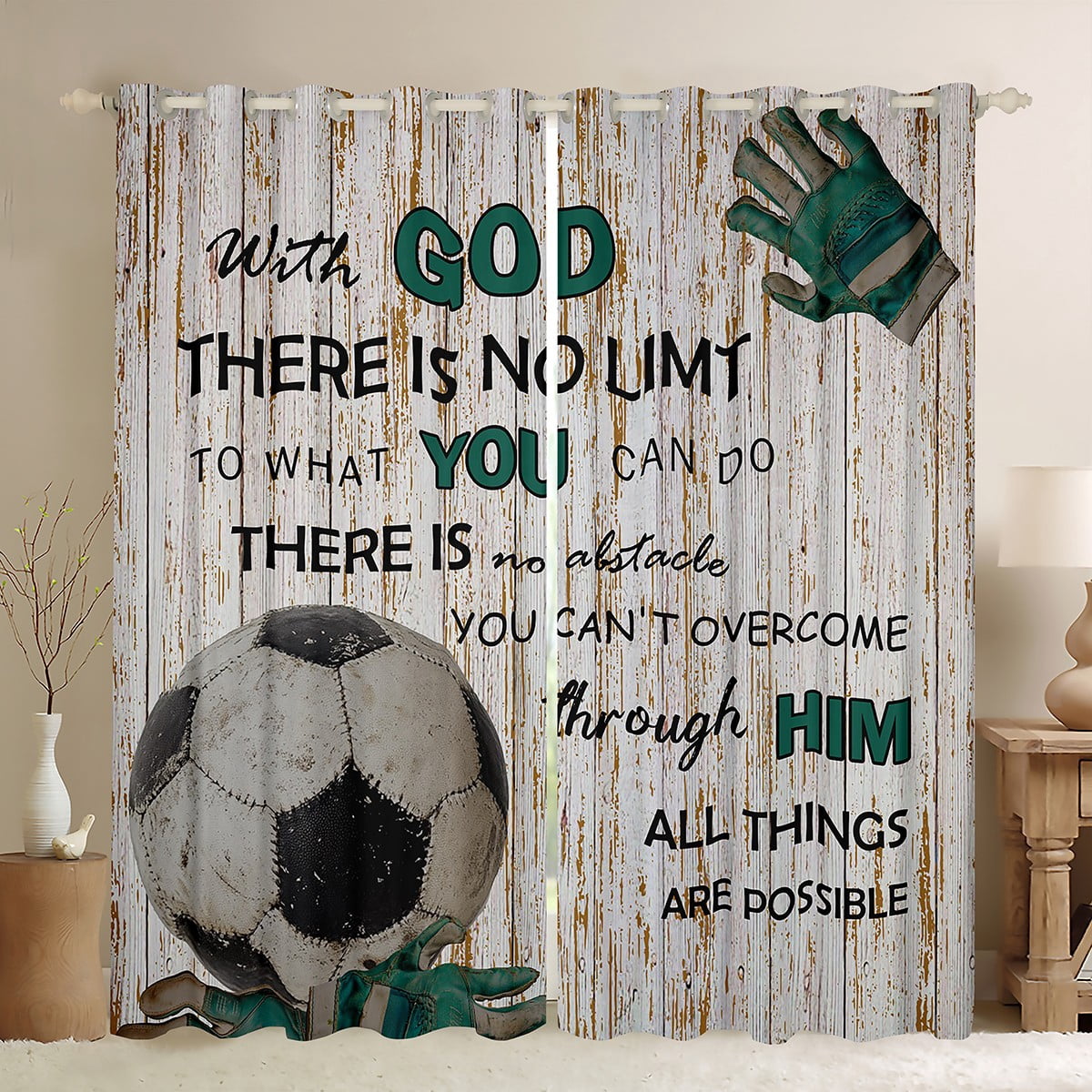 Soccer Curtains (52Wx63L),2 Panels Retro Ball 30%-50% Blackout Curtains ...