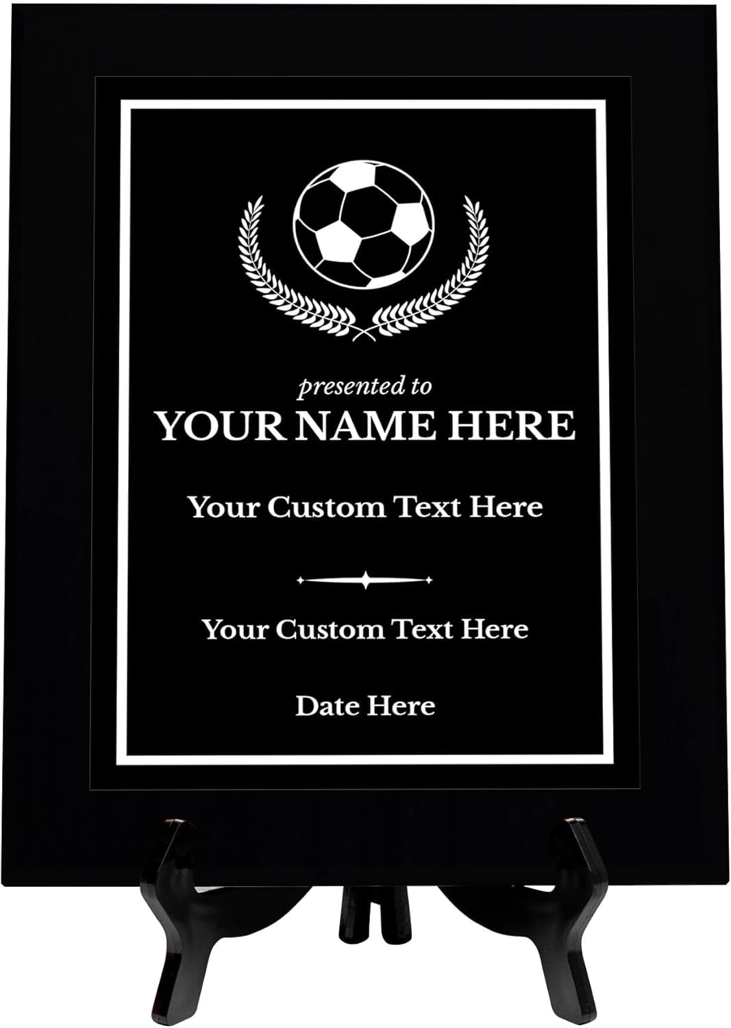 Soccer Customizable Black Frame Wooden Award Plaque | Easel Mount ...