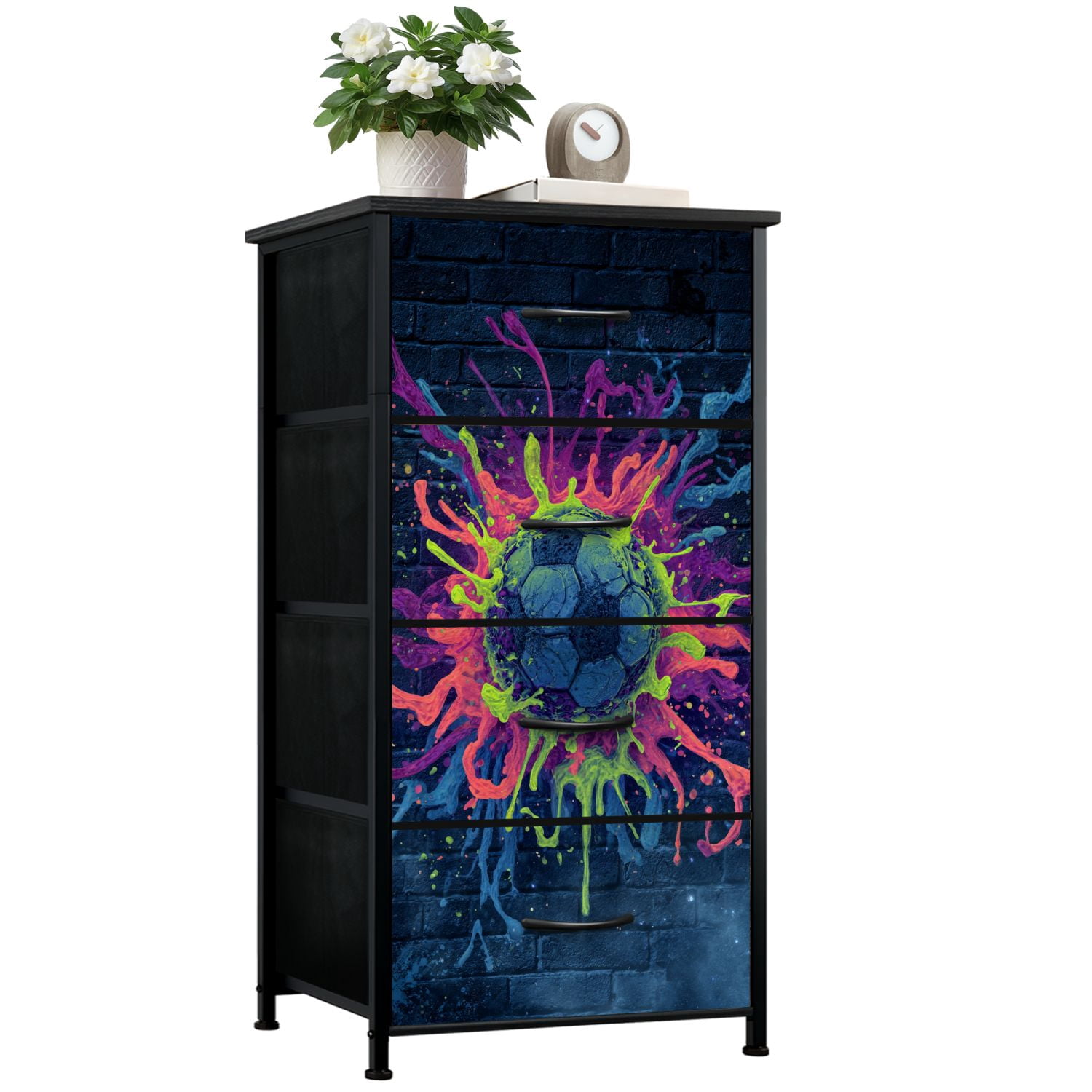 Soccer Dresser for Boys Bedroom with 4 Storage Drawers Neon Paint ...