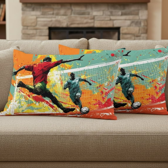 Soccer Duel Pillow Covers Set of 2, Art Dynamic Players Modern Art ...