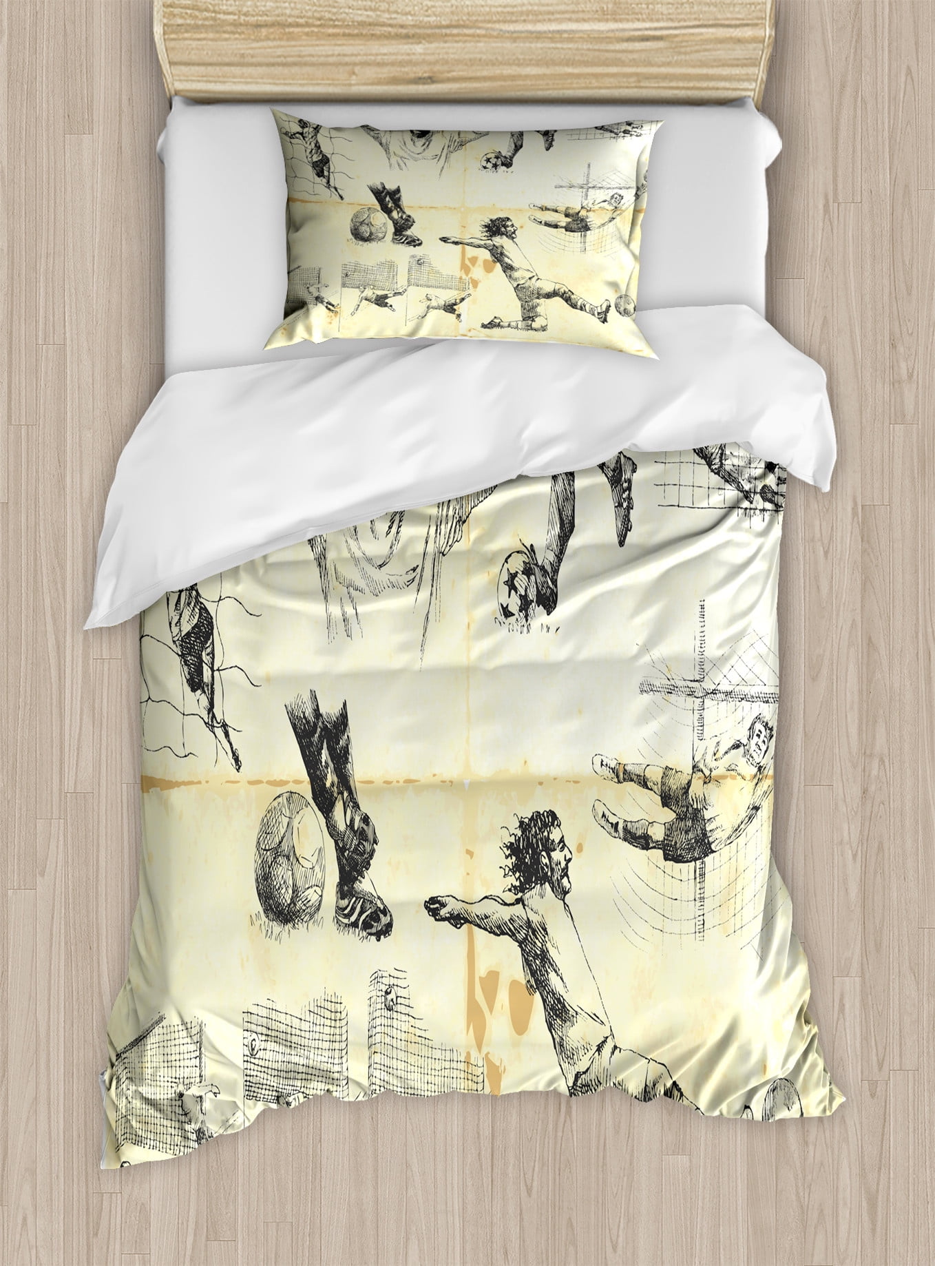 Soccer Duvet Cover Set, Arrangement of Different Soccer Player ...
