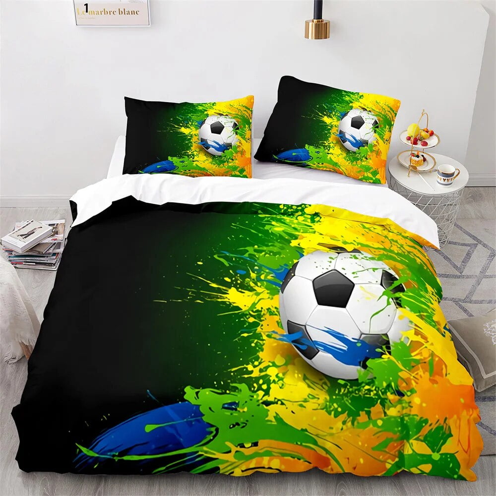 Soccer Duvet Cover Set Football Sport Black White Polyester Comforter ...