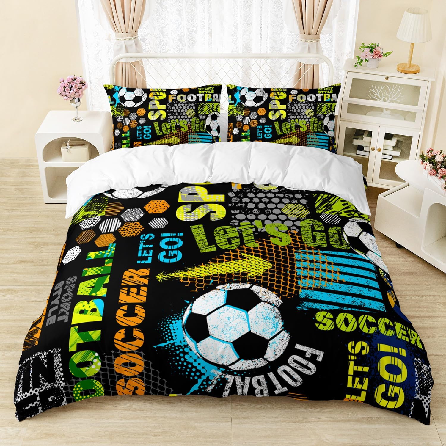 Soccer Duvet Cover Set, Football Sports Theme Bedding Set for Kids Boys ...