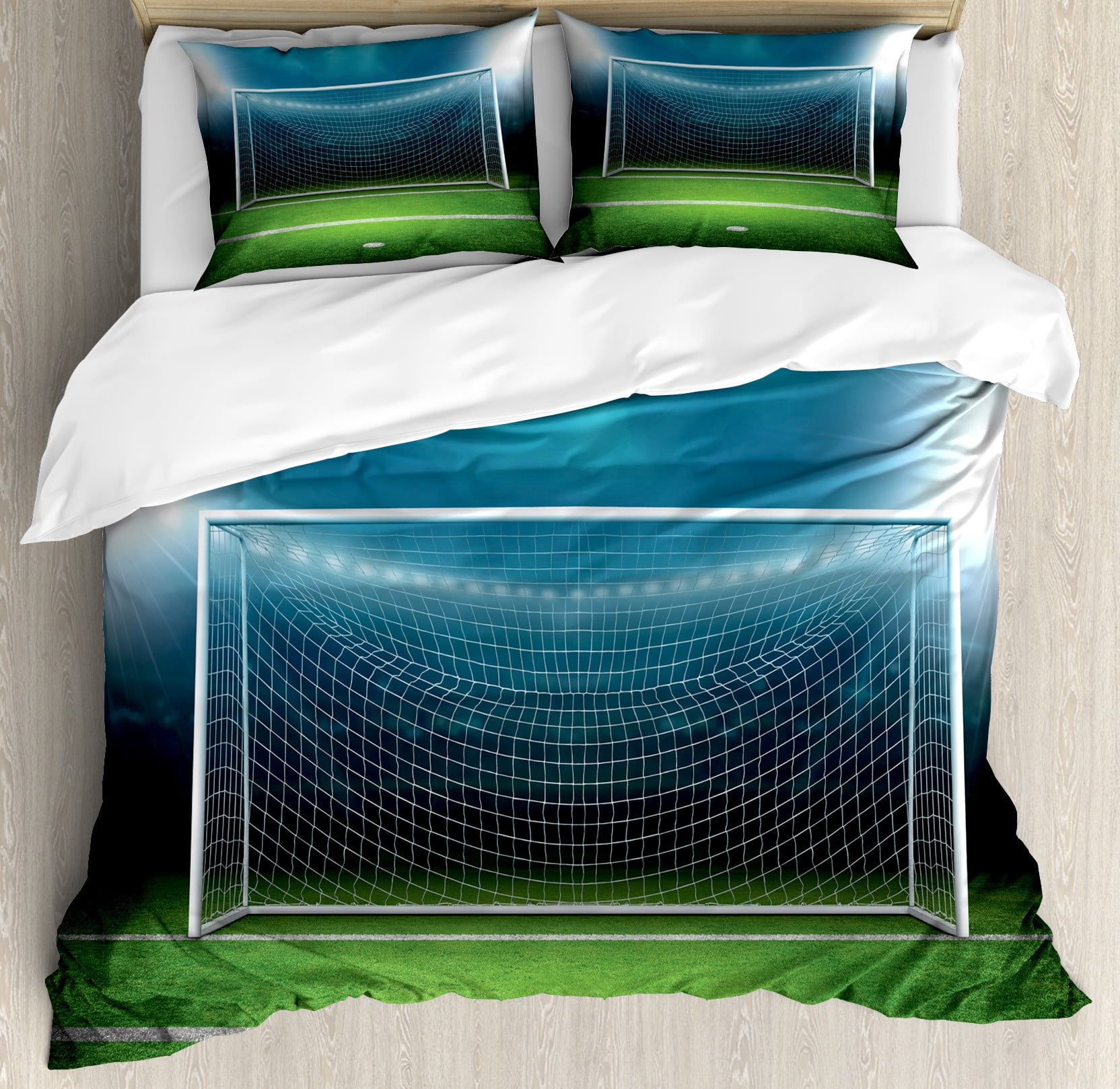 Soccer Duvet Cover Set, Soccer Goal Post Sports Area Winner Loser Line ...