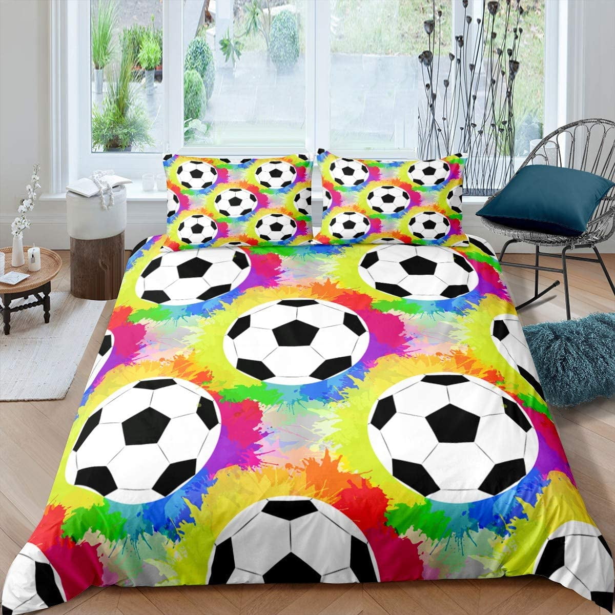 Soccer Duvet Cover Set King Full Size Football Pattern Polyester ...