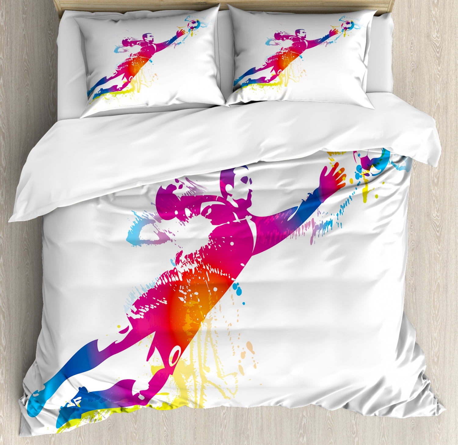 Soccer Duvet Cover Set King Size, Goalkeeper Catches the Ball Goal Star ...