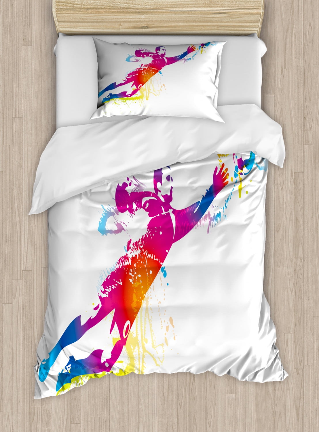 Soccer Duvet Cover Set Twin Size, Goalkeeper Catches the Ball Goal Star ...