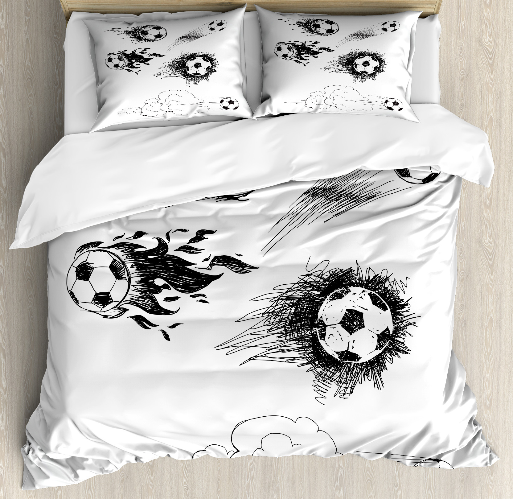 Soccer Duvet Cover Sets, Various Round Soccer Balls in Air Fast Kick ...