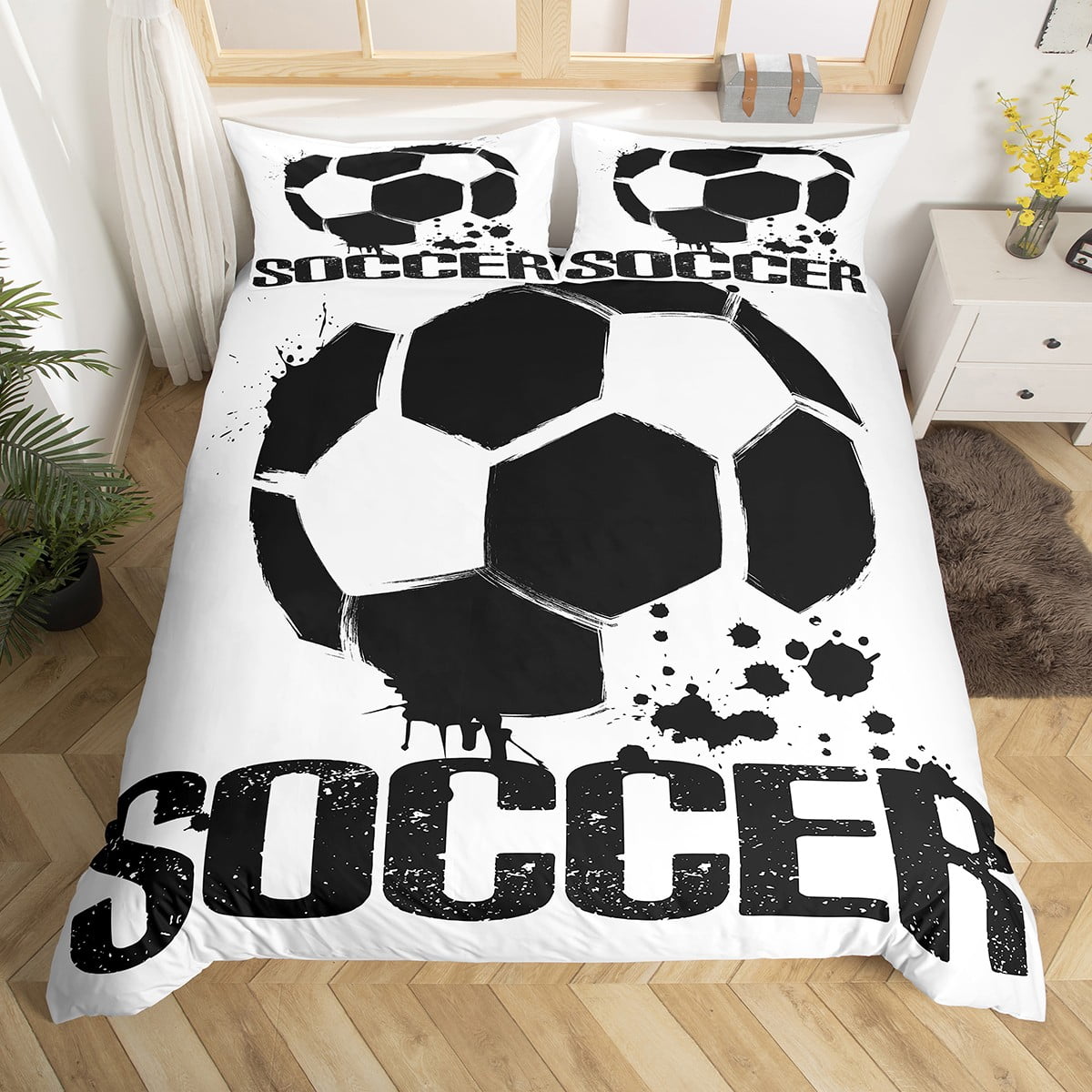 Soccer Duvet Cover Twin Size Boys Ball Game Bedding Set Sports Ball ...