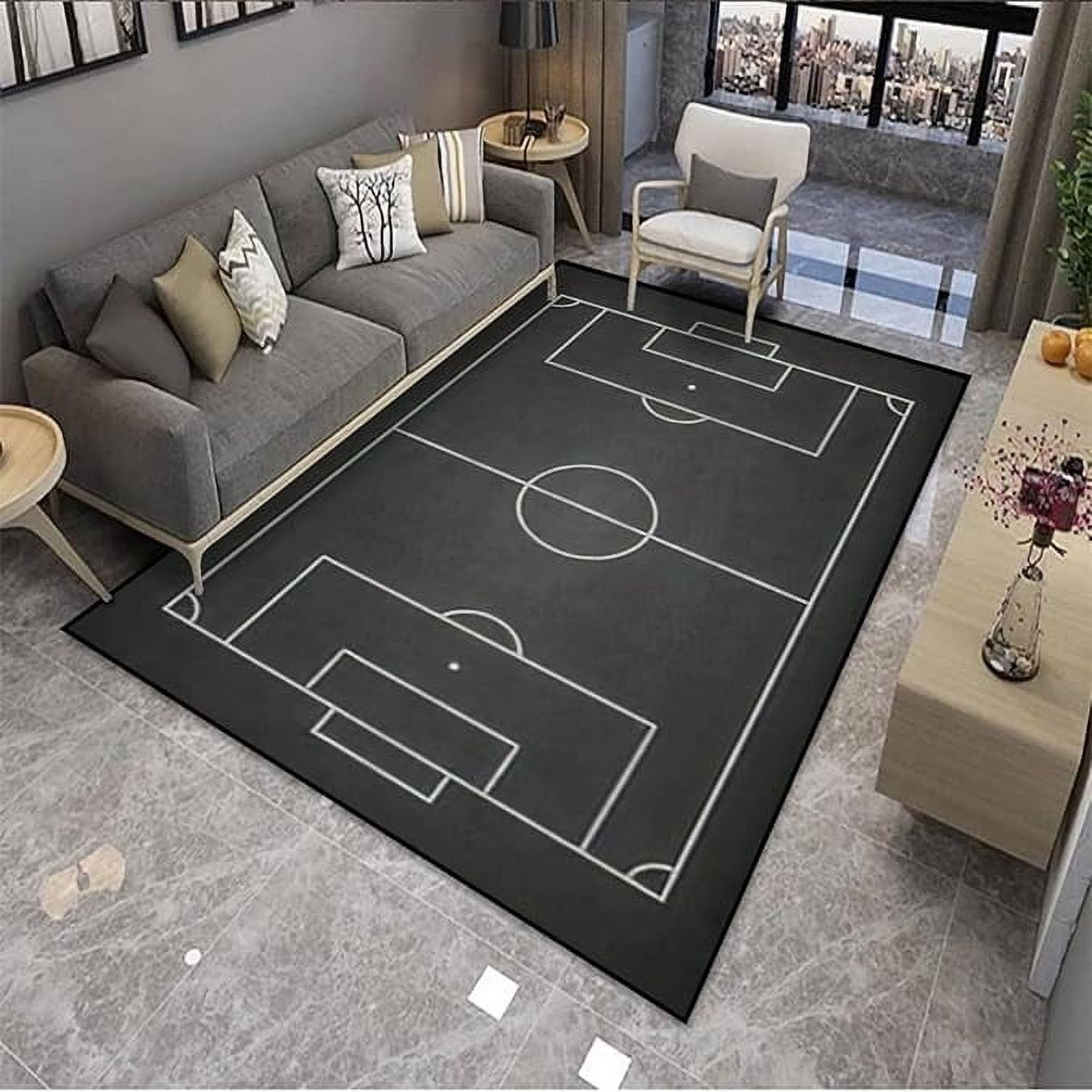 Soccer Field Chalked Blackboard Kids Rugs, Football Stadium Board 3D ...