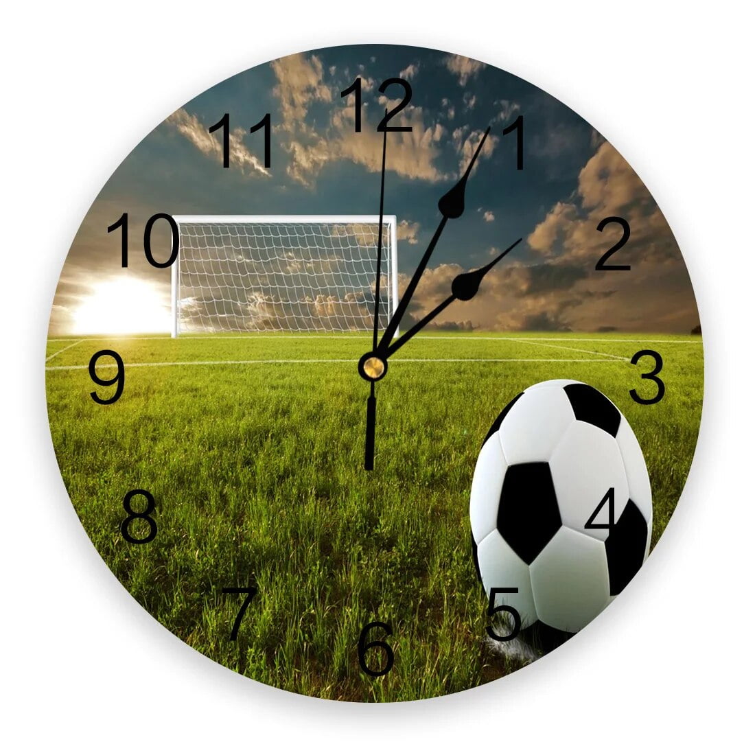 Soccer Football Field Green Lawn Wall Clock Home Decor Bedroom Silent ...