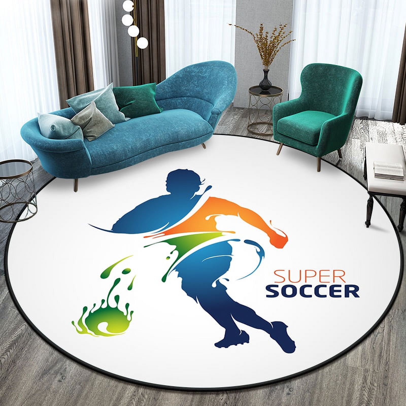 Soccer Football Field Printed Round Carpet for Living Room Mat for Kids ...
