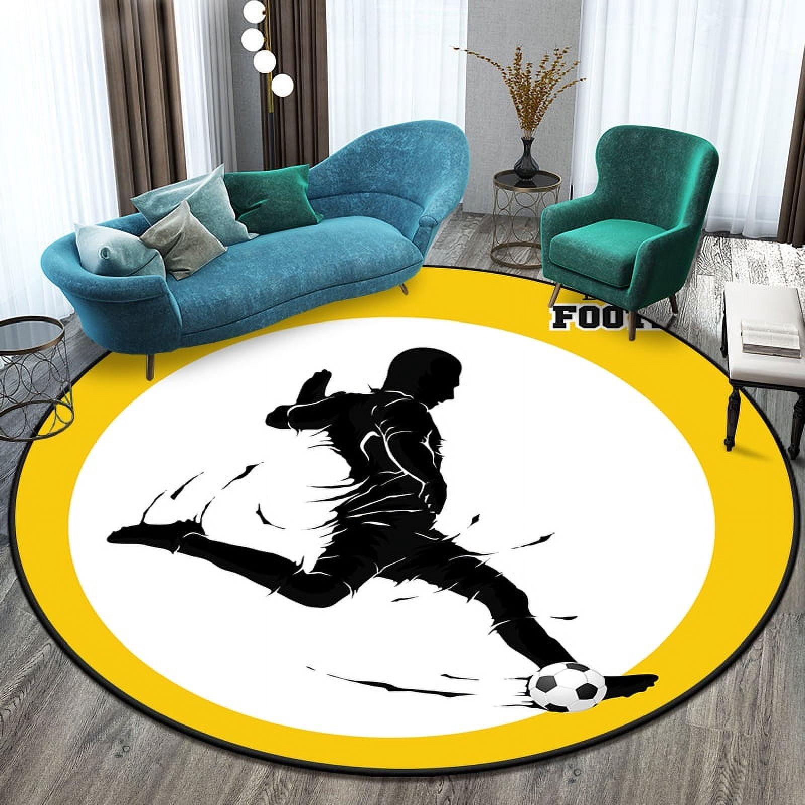 Soccer Football Field Printed Round Carpet for Living Room Mat for Kids ...