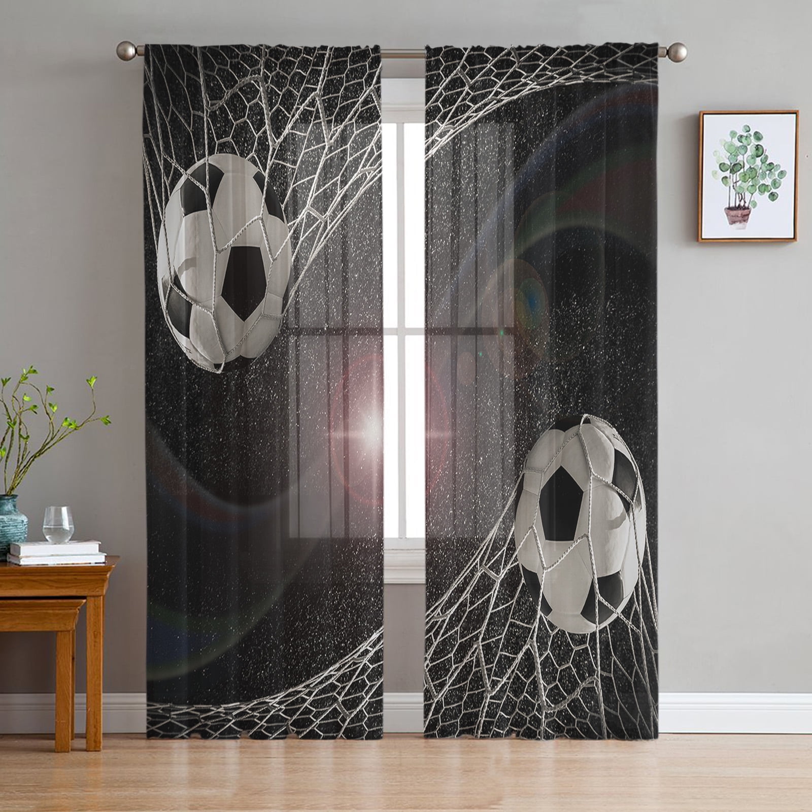Soccer Football Game Sheer Curtains for Living Room ration Window ...