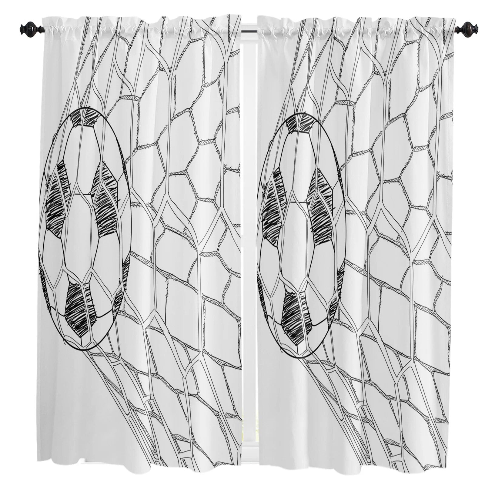 Soccer Football Net Sketch Curtain For Living Room Kids Bedroom Kitchen ...