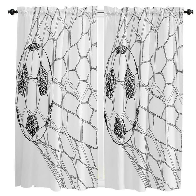 Soccer Football Net Sketch Curtain For Living Room Kids Bedroom Kitchen ...
