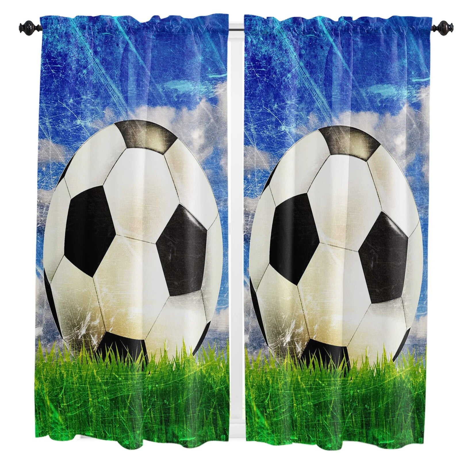 Soccer Football Net Sketch Curtain For Living Room Kids Bedroom Kitchen ...