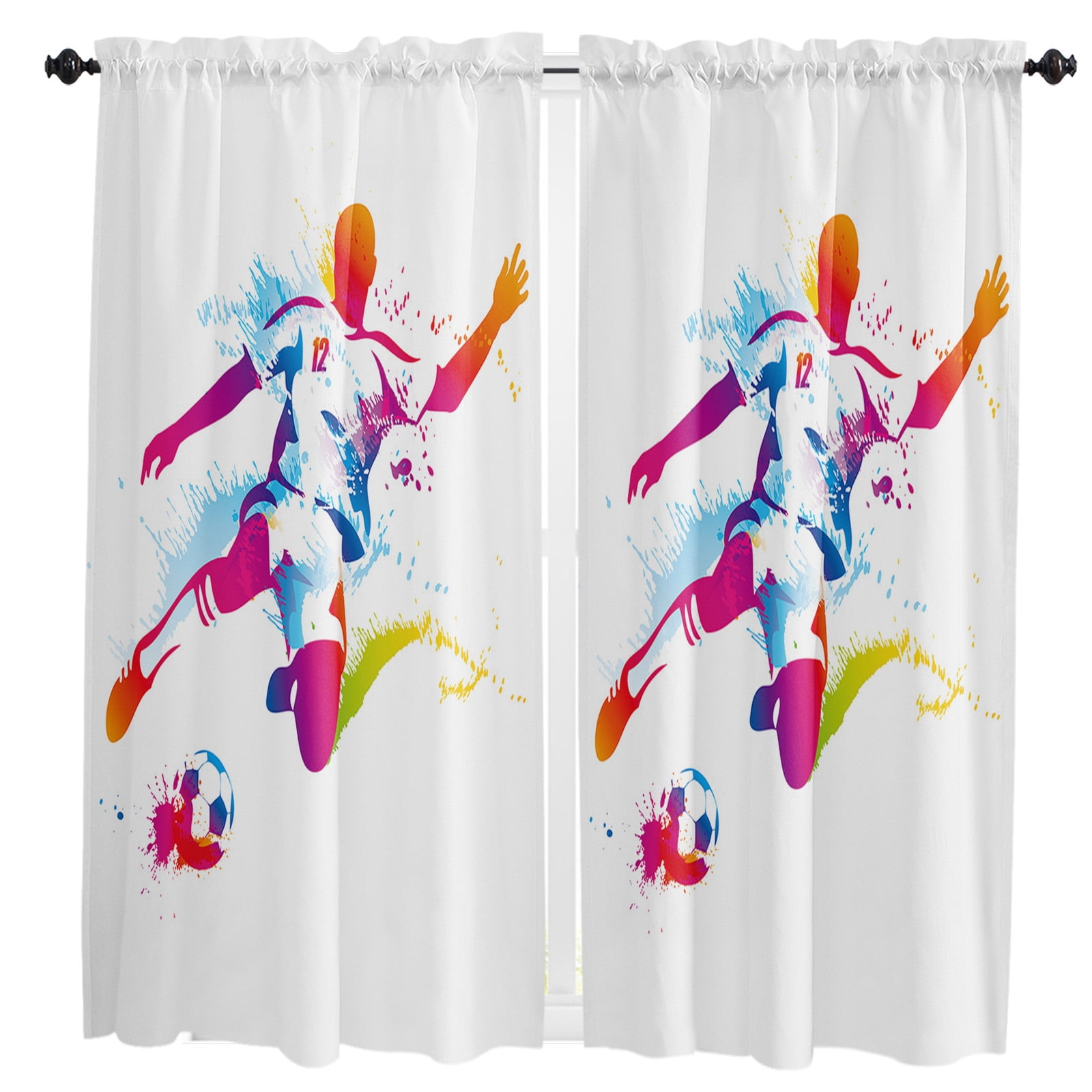 Soccer Football Net Sketch Curtain For Living Room Kids Bedroom Kitchen ...