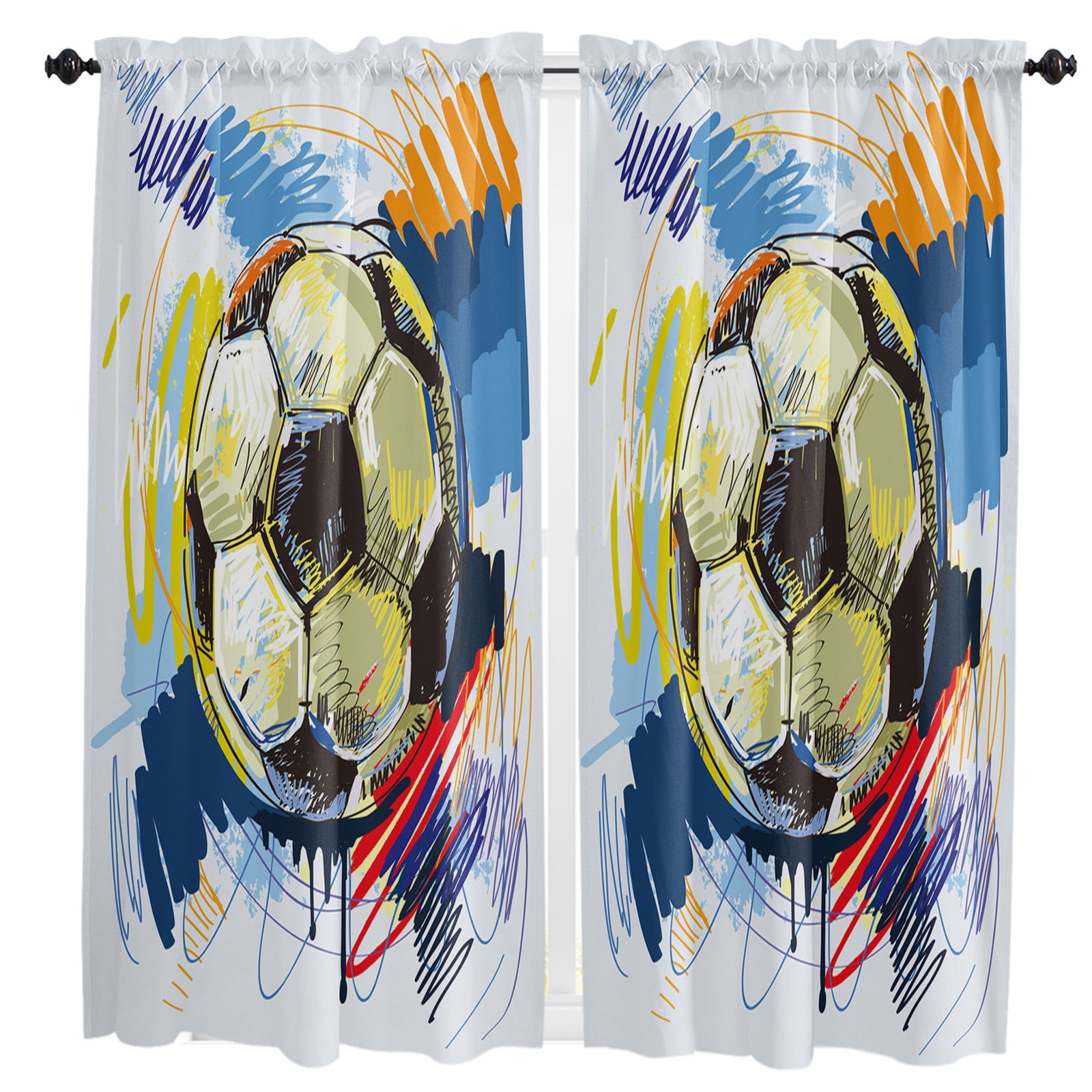 Soccer Football Net Sketch Curtain For Living Room Kids Bedroom Kitchen Window Curtains Home ...