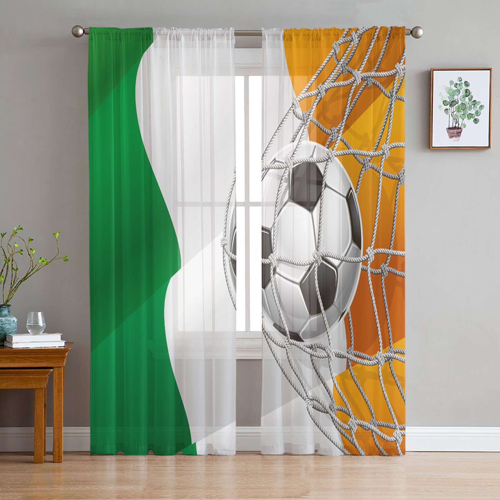 Soccer Football Net Sketch Sheer Curtain for Living Room ration Modern ...