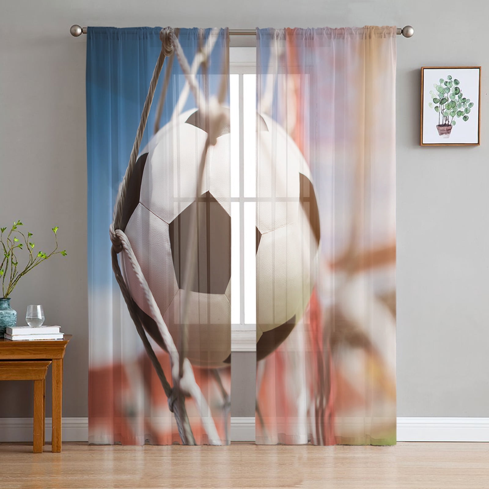 Soccer Football Net Sketch Sheer Curtain for Living Room ration Modern ...