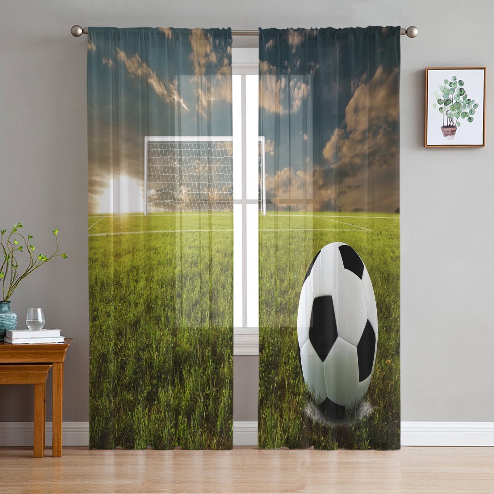 Soccer Football Net Sketch Sheer Curtain for Living Room ration Modern ...