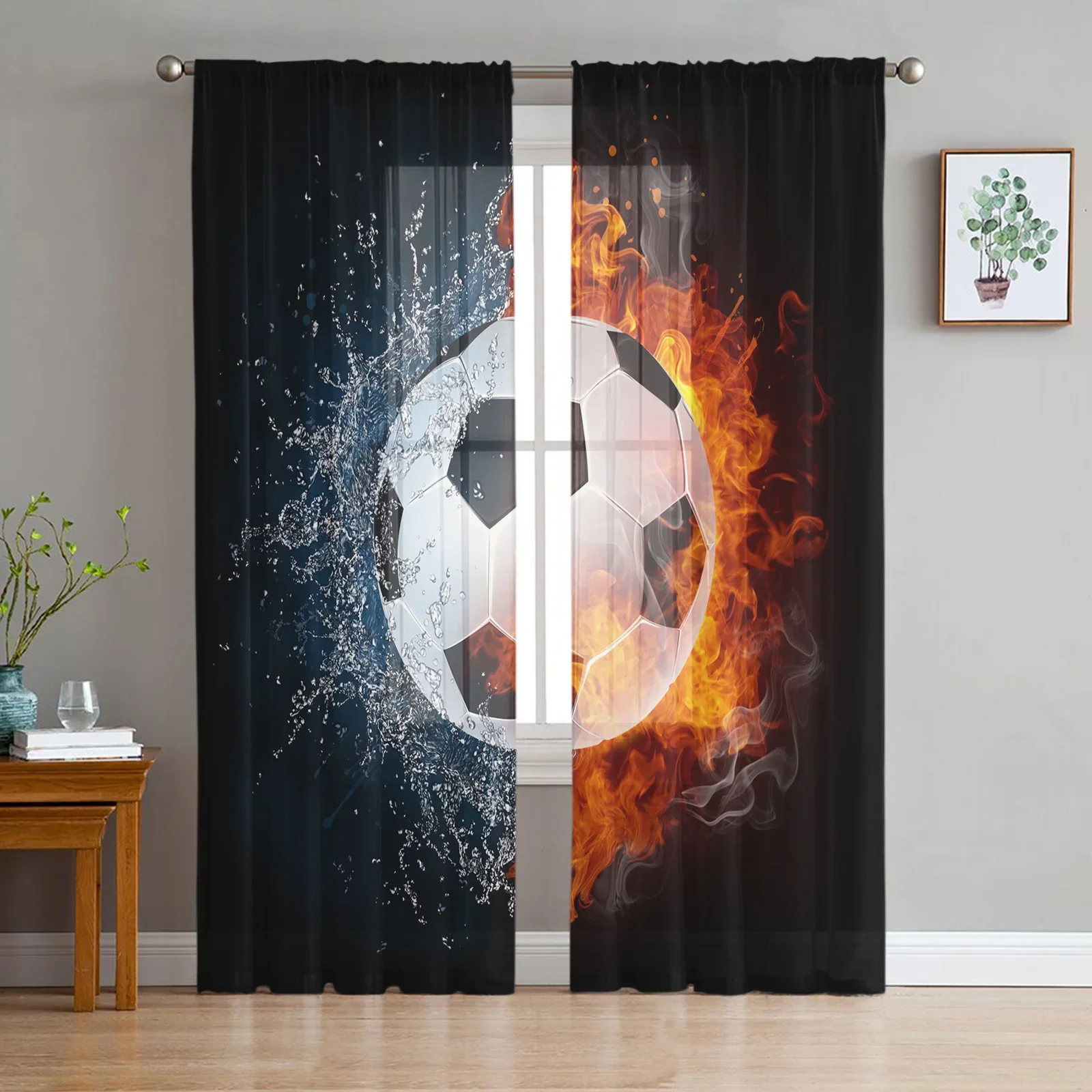 Soccer Football Net Sketch Tulle Sheer Curtains for Living Room ration ...
