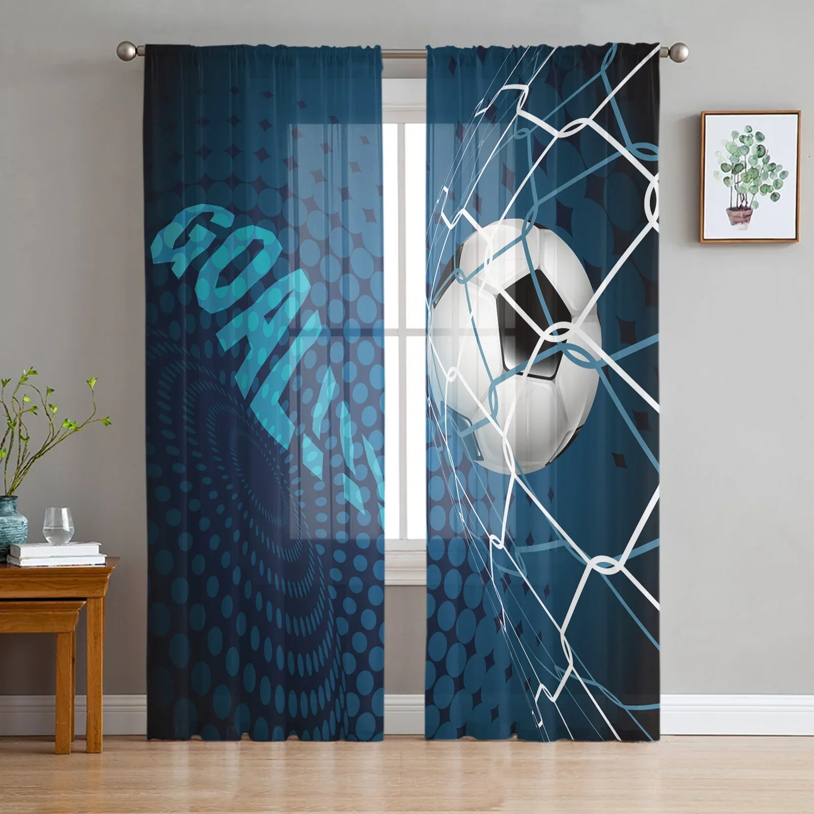 Soccer Football Net Sketch Tulle Sheer Curtains for Living Room ration ...