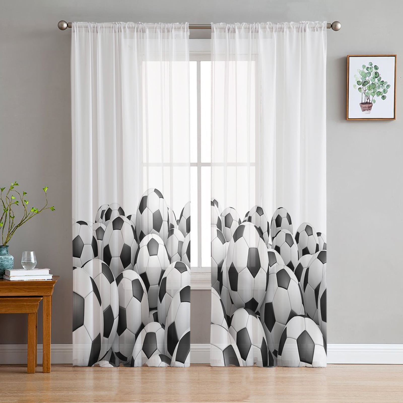 Soccer Football Net Sketch Tulle Sheer Curtains for Living Room ration ...