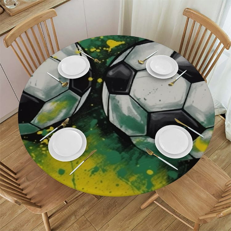 Soccer Football Pattern Round Tablecloth Waterproof Fitted Table Cloth ...