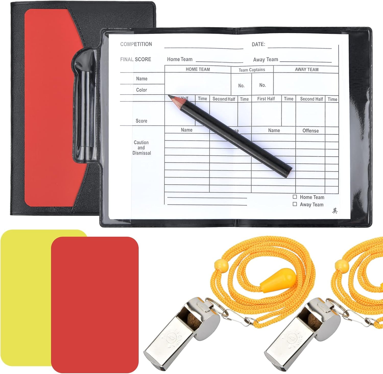 Soccer Football Referee Card Set - 2 Warning Whistles and Red/Yellow ...